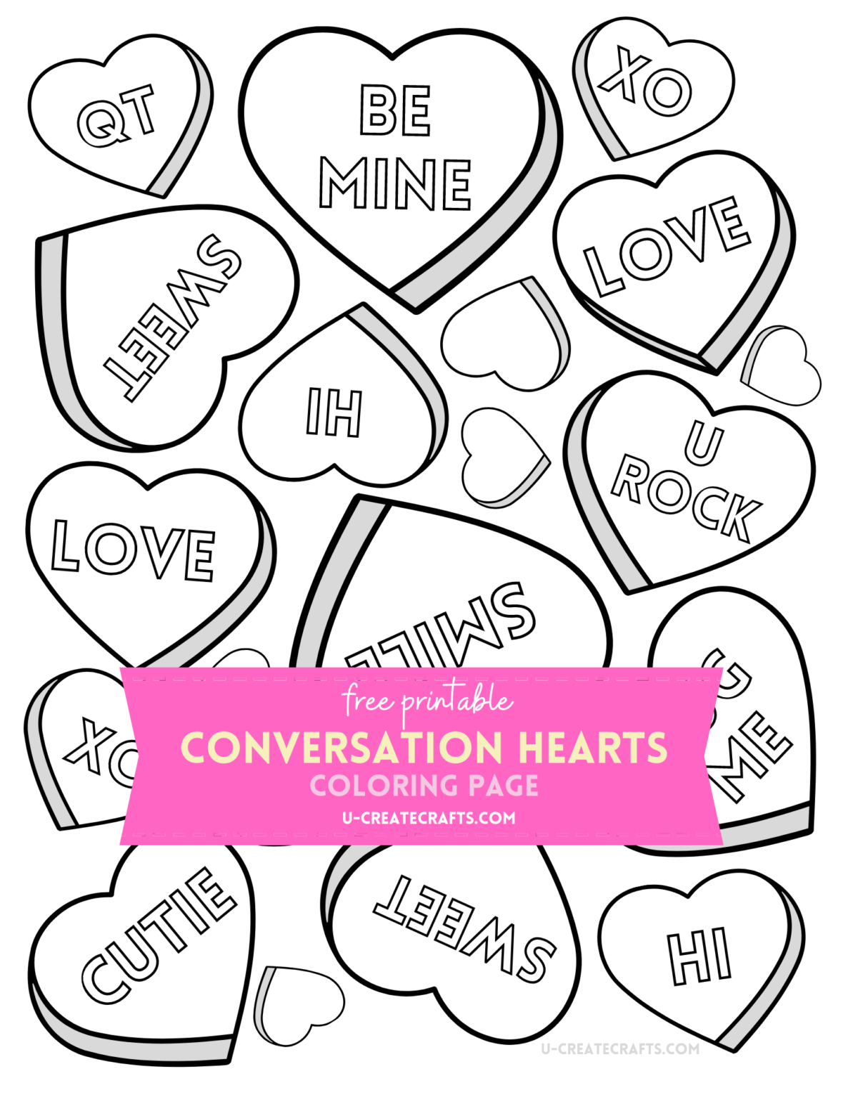 Conversation Hearts Valentine Coloring Page - U Create