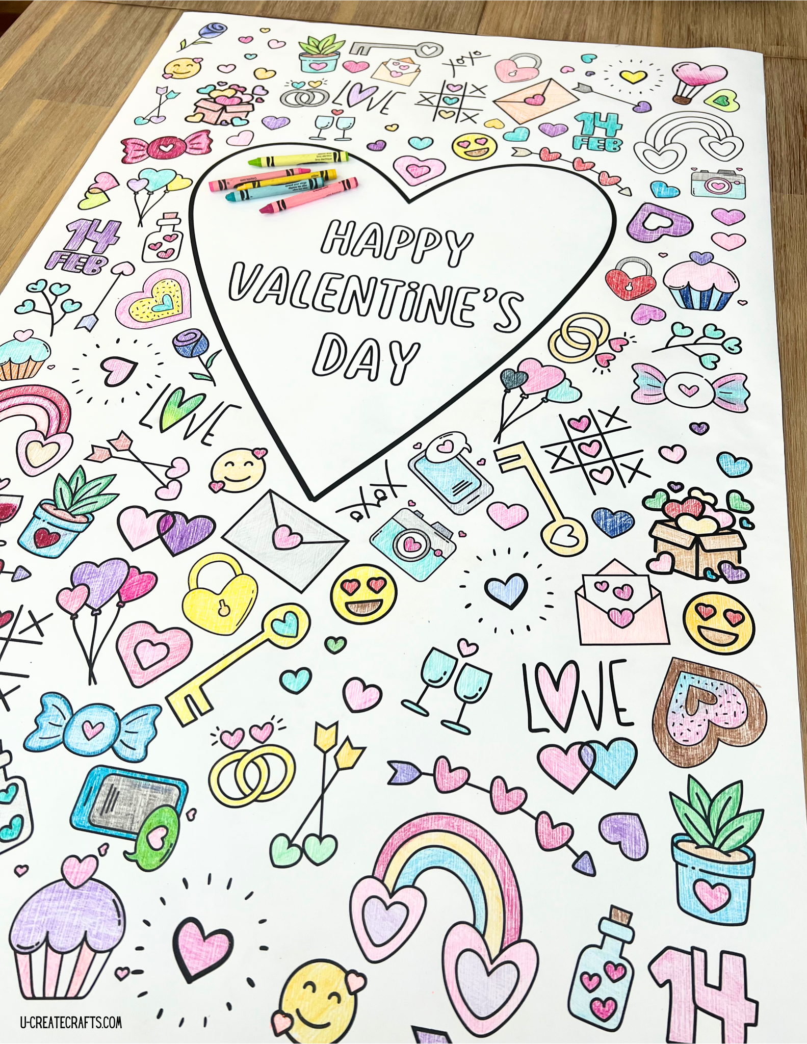 Conversation Hearts Valentine Coloring Page - U Create