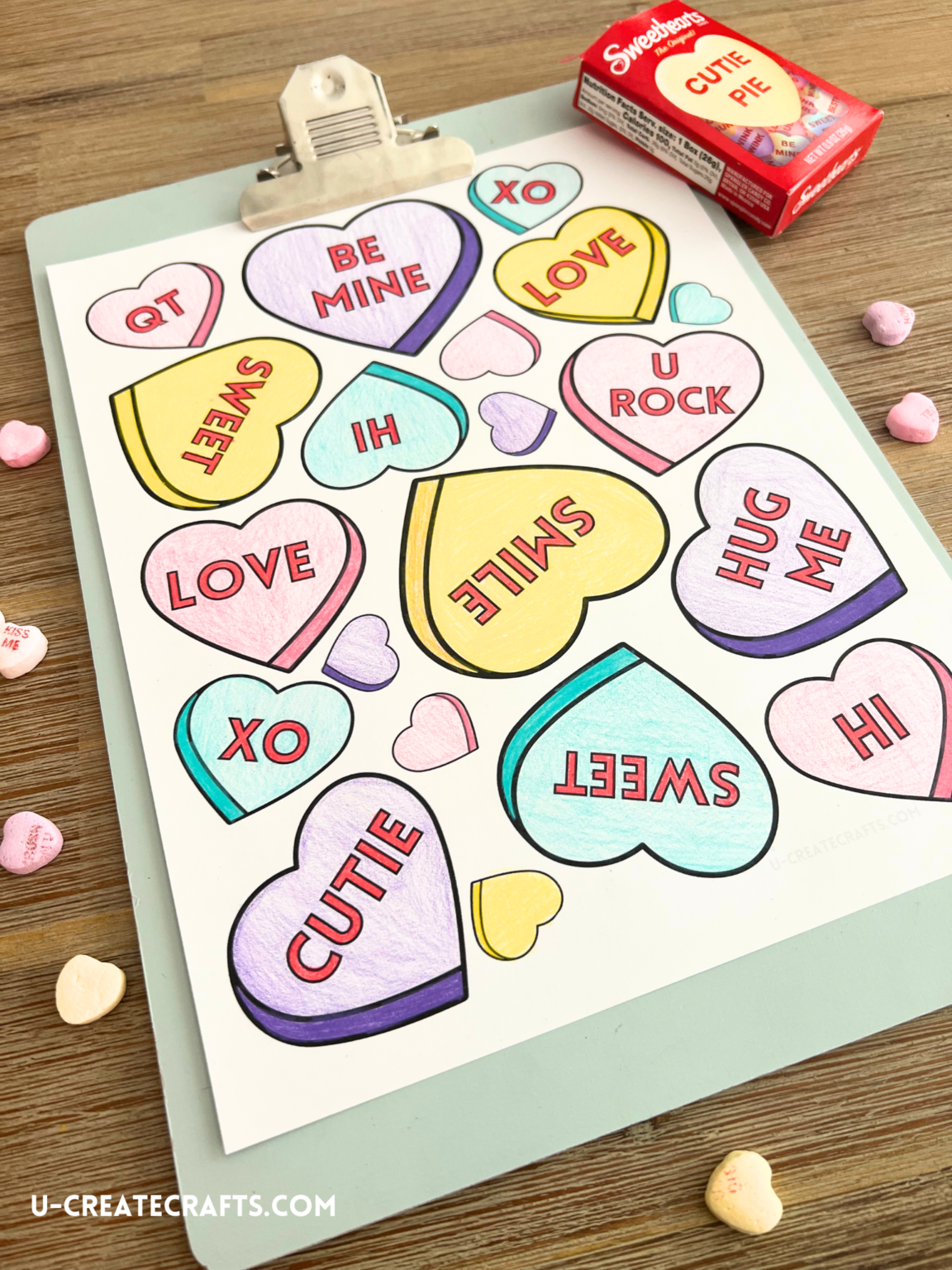 Conversation Hearts Valentine Coloring Page - U Create