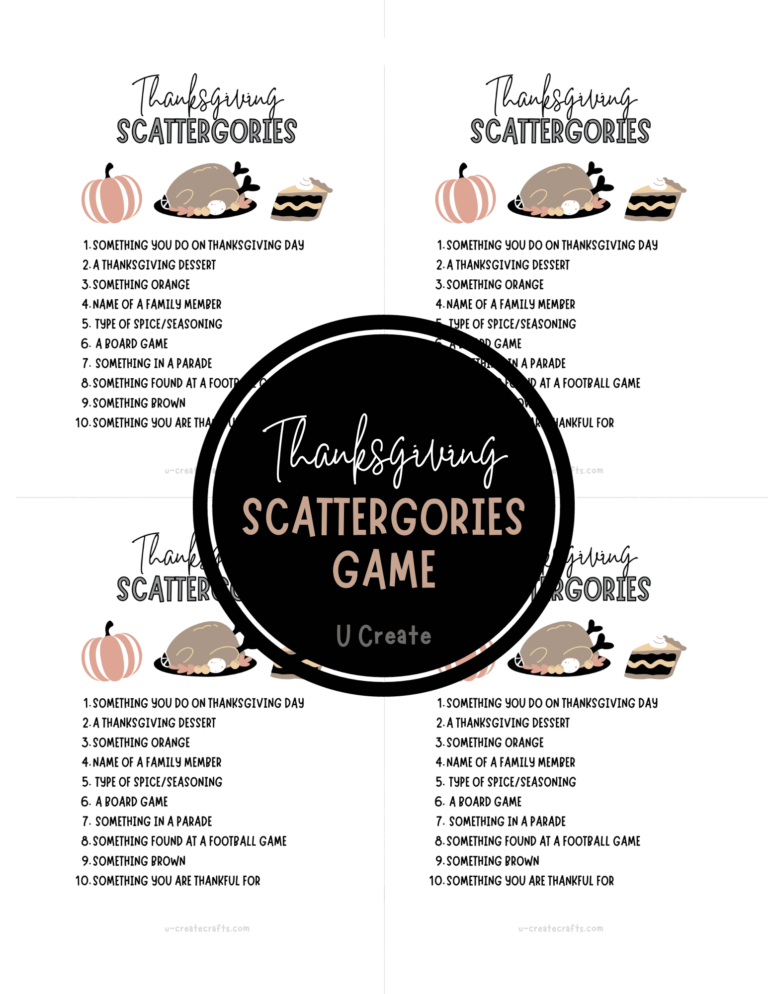 Thanksgiving Scattergories Printables - U Create