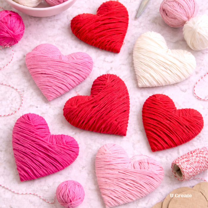 Easy Yarn Wrapped Cardboard Hearts for Valentine’s Day - U Create