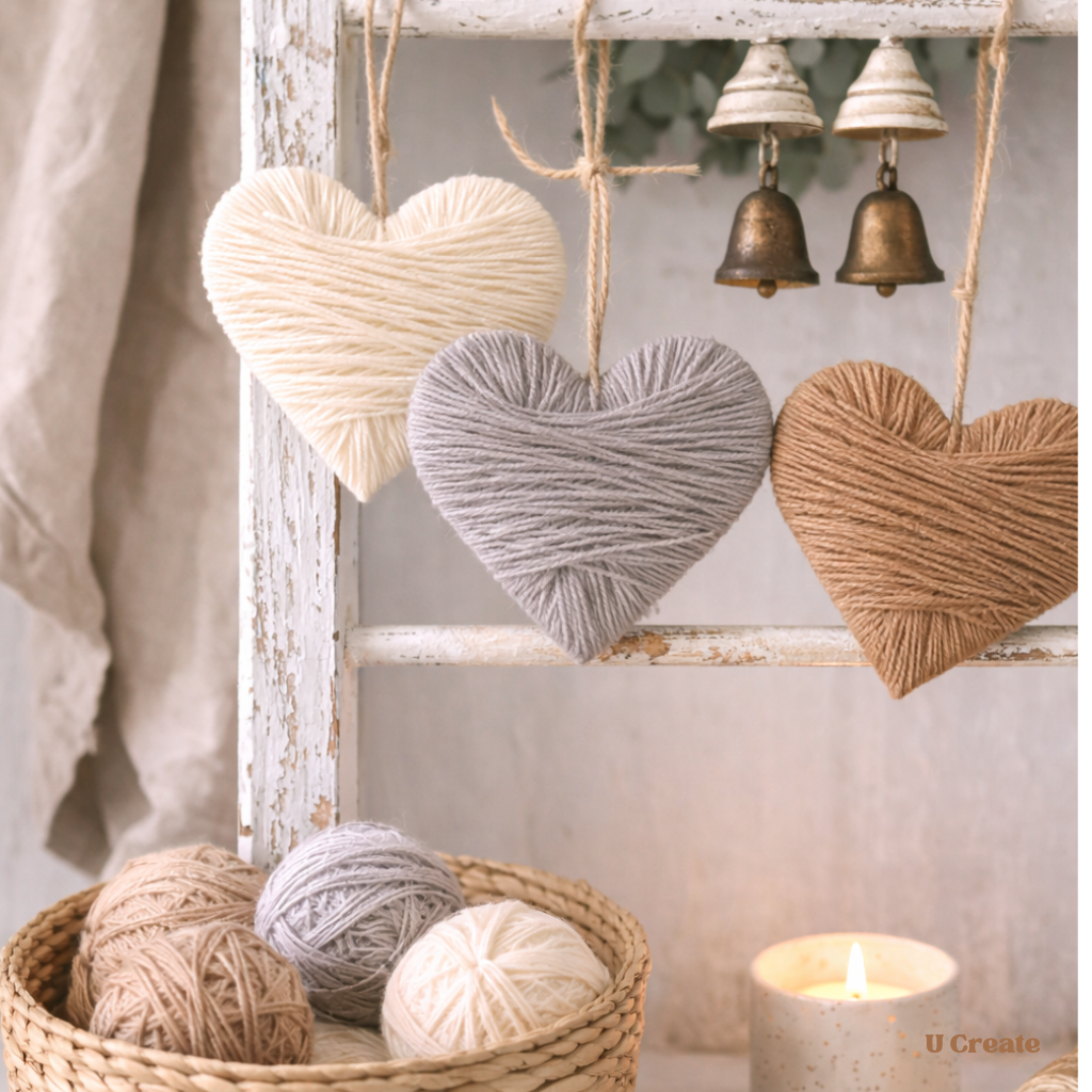 Easy Yarn Wrapped Cardboard Hearts for Valentine’s Day - U Create