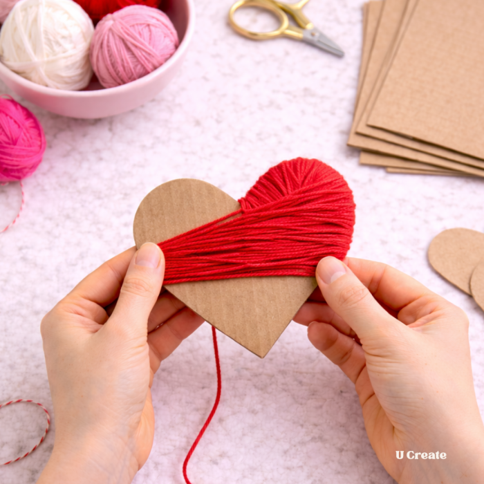 Easy Yarn Wrapped Cardboard Hearts for Valentine’s Day - U Create